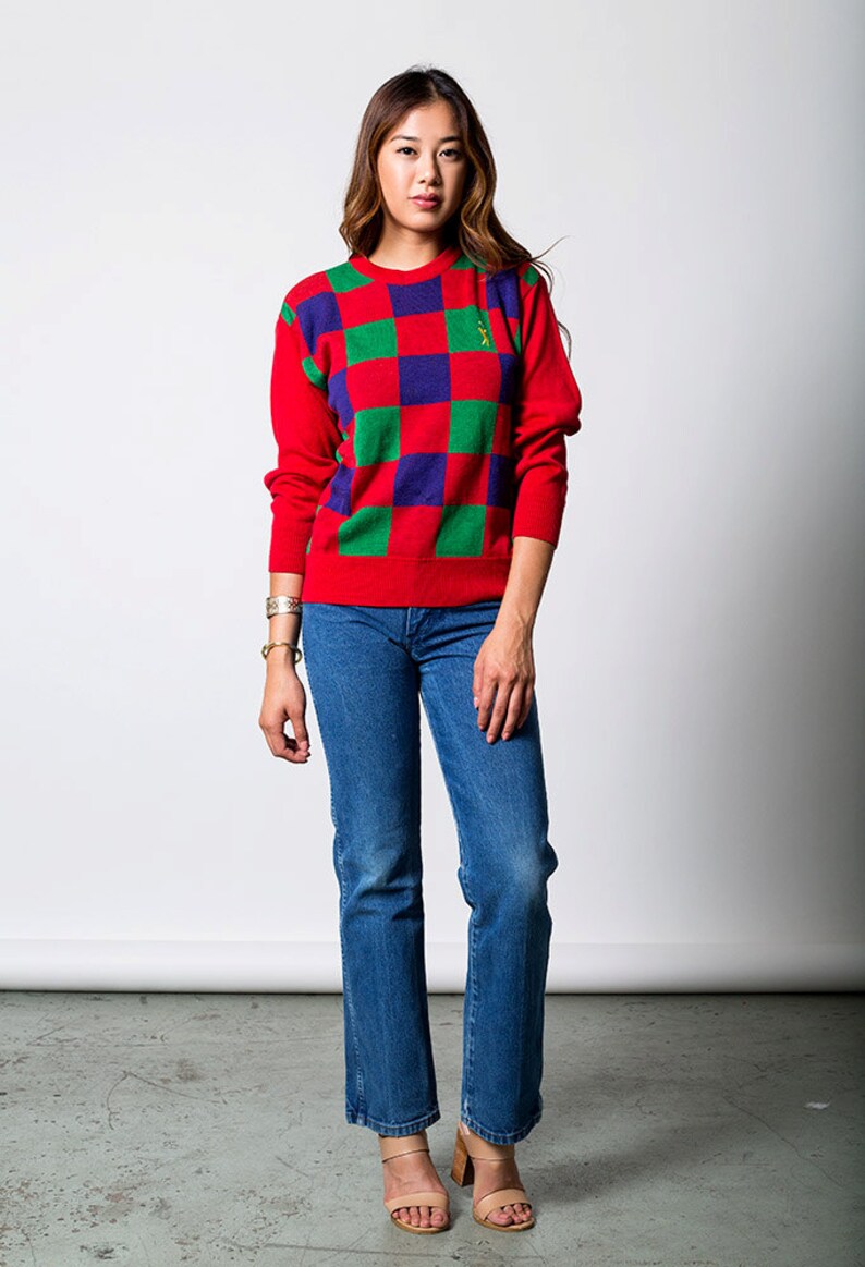 Red Purple Green Checkered Vintage Golf Pullover Sweater - Etsy