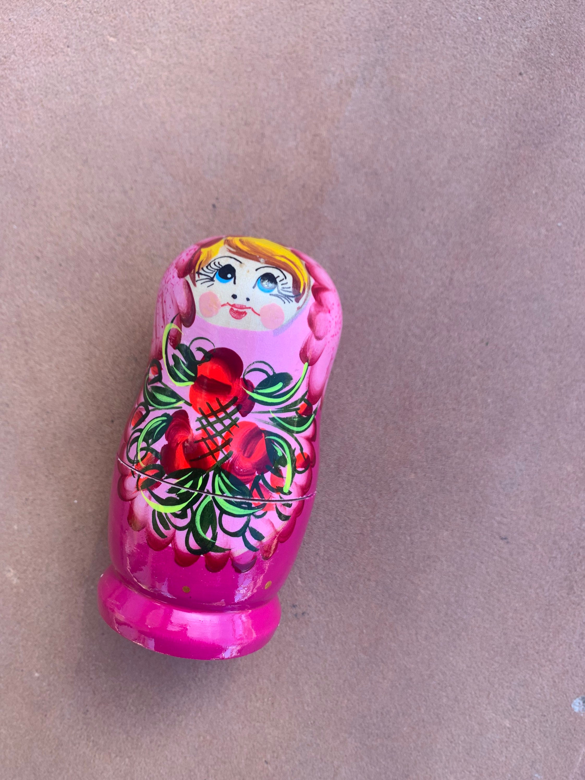 Matryoshka Babushka Vintage Pink Wood Blonde Nesting Doll | Etsy