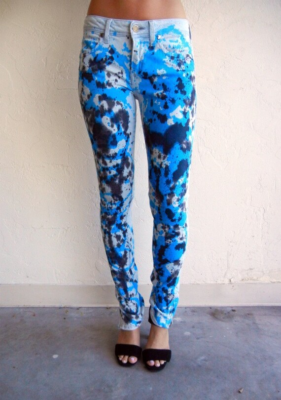 Blue and Black Abstract Skinny Jeans | Etsy