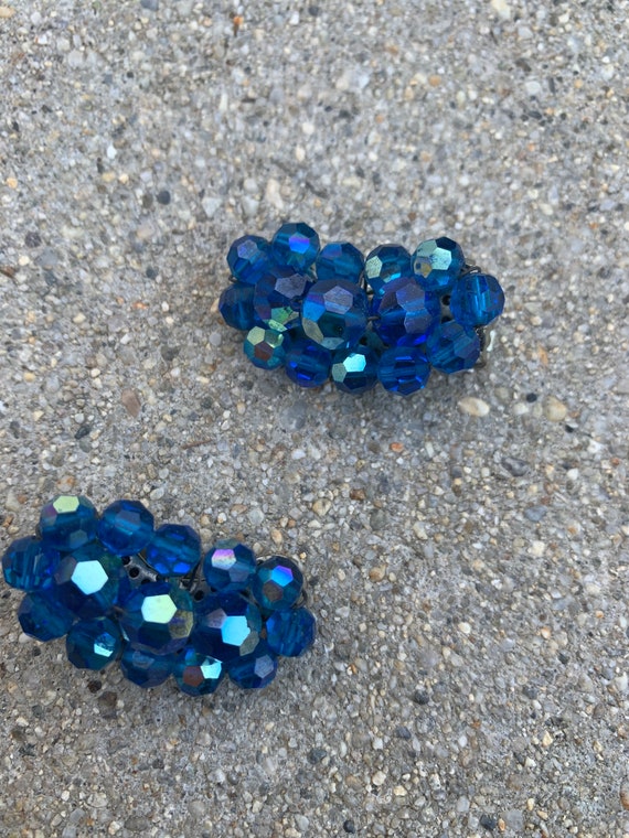 Royal Blue Gemstone Aurora Borealis Detail Clip On Ea… - Gem