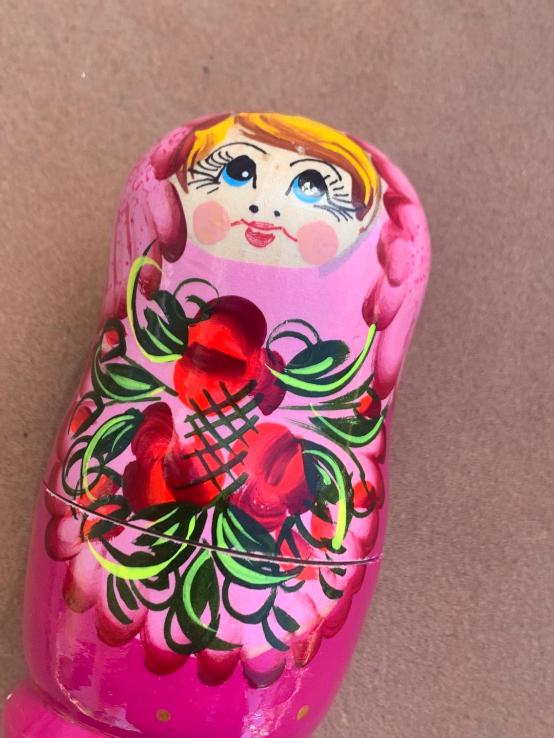 Matryoshka Babushka Vintage Pink Wood Blonde Nesting Doll - Etsy