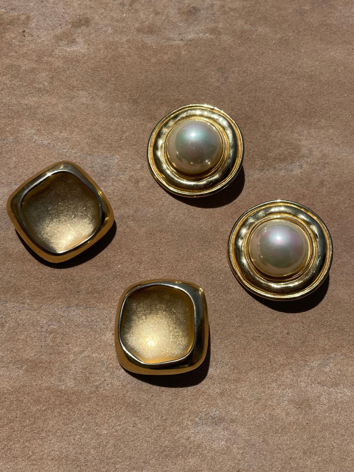 Erwin Pearl Concave Gold Plated Vintage 90s Square Clip on - Etsy