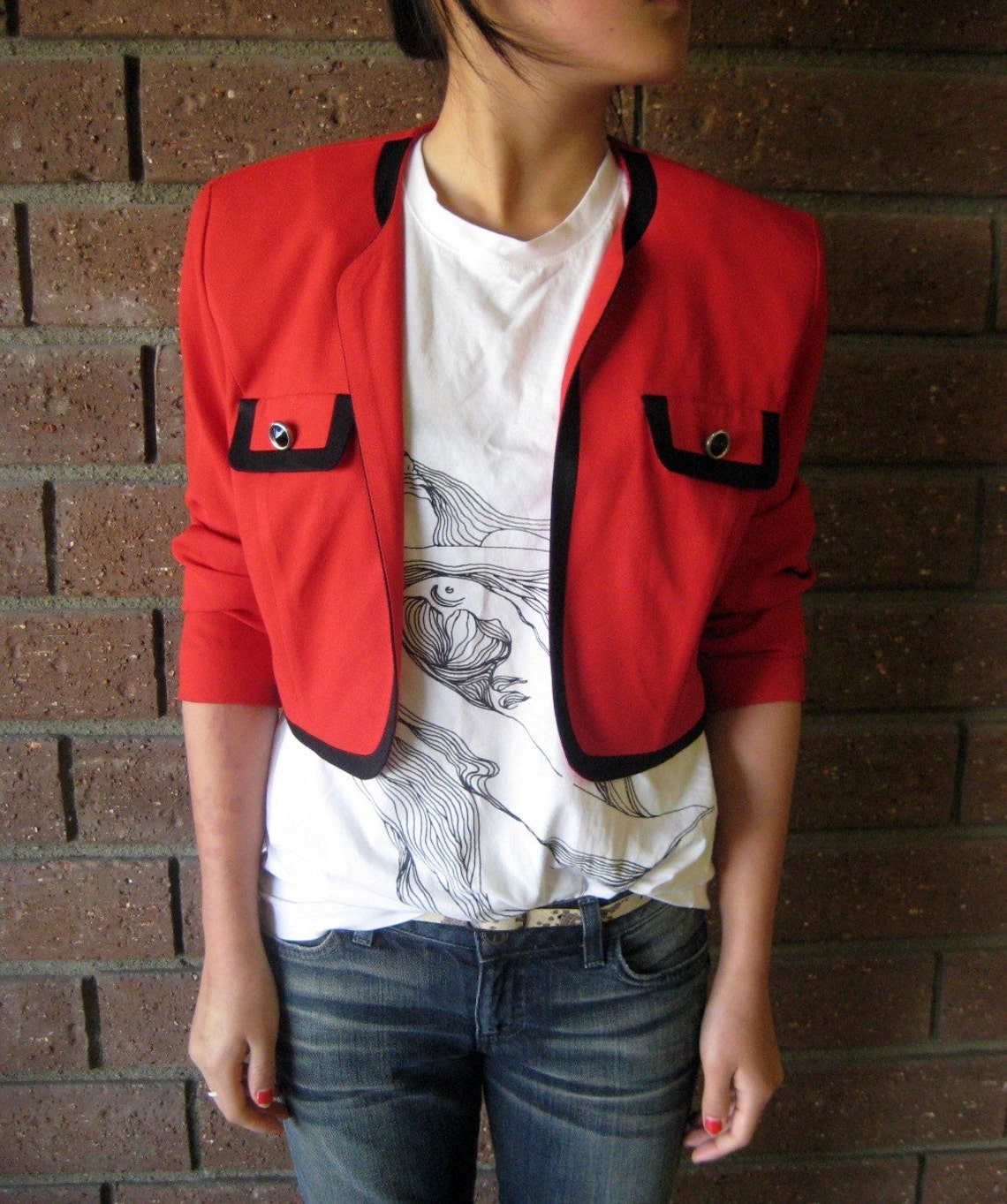 Red and Black Cropped mj Blazer Jacket - Etsy
