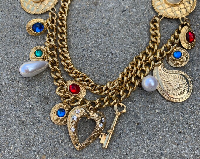 Treasure Chest Gold Plated Costume Jewelry Gemstone Vintage Double ...