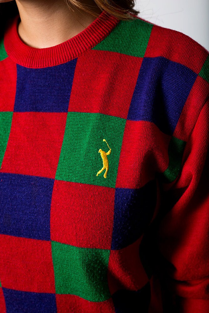 Red Purple Green Checkered Vintage Golf Pullover Sweater - Etsy