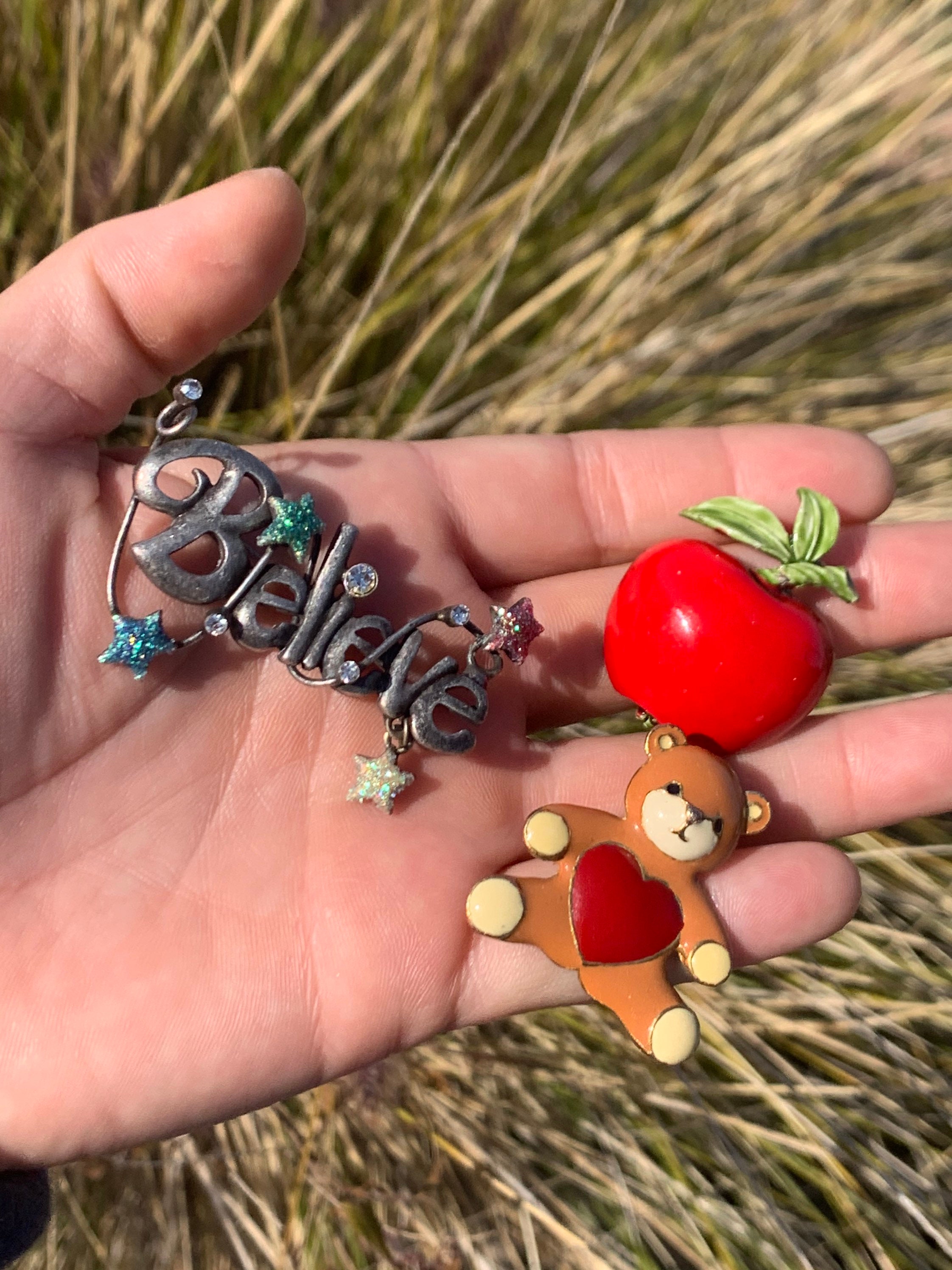 Teachers Pet Apple Teddy Bear Believe Trio of Vintage Pins - Etsy UK