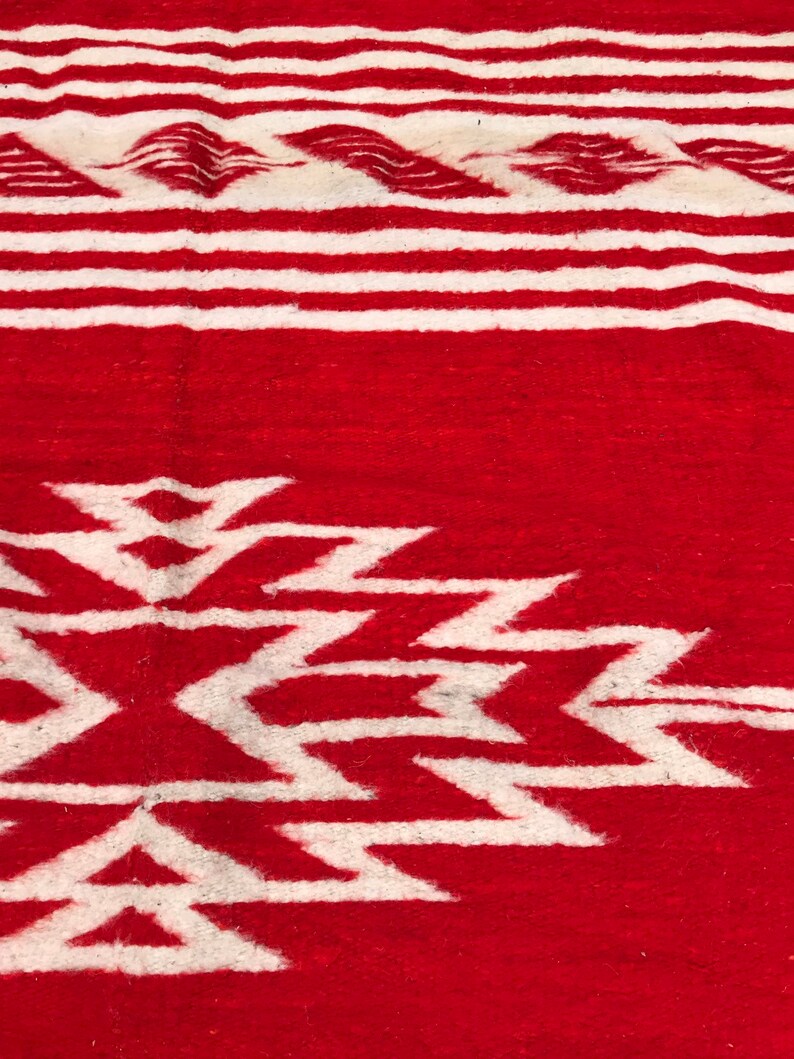 Vintage Vibrant Red and Beige Mexican Aztec Wool Blanket Rug - Etsy