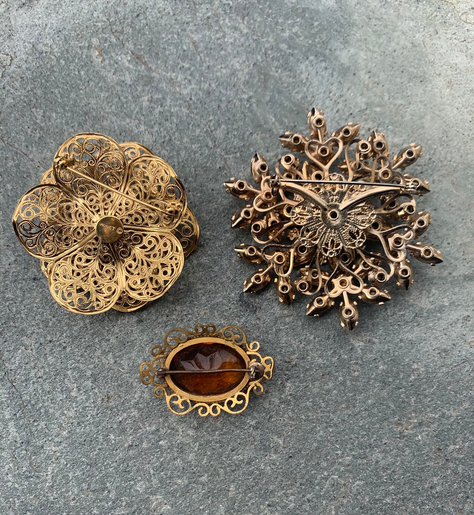 Amber Tone Crystal Rhinestone Cluster Gold Plated Monet Flower | Etsy