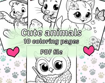 Kawaii Cute Animals Coloring Book for Kids 35 Pages Cute Coloring Book ...