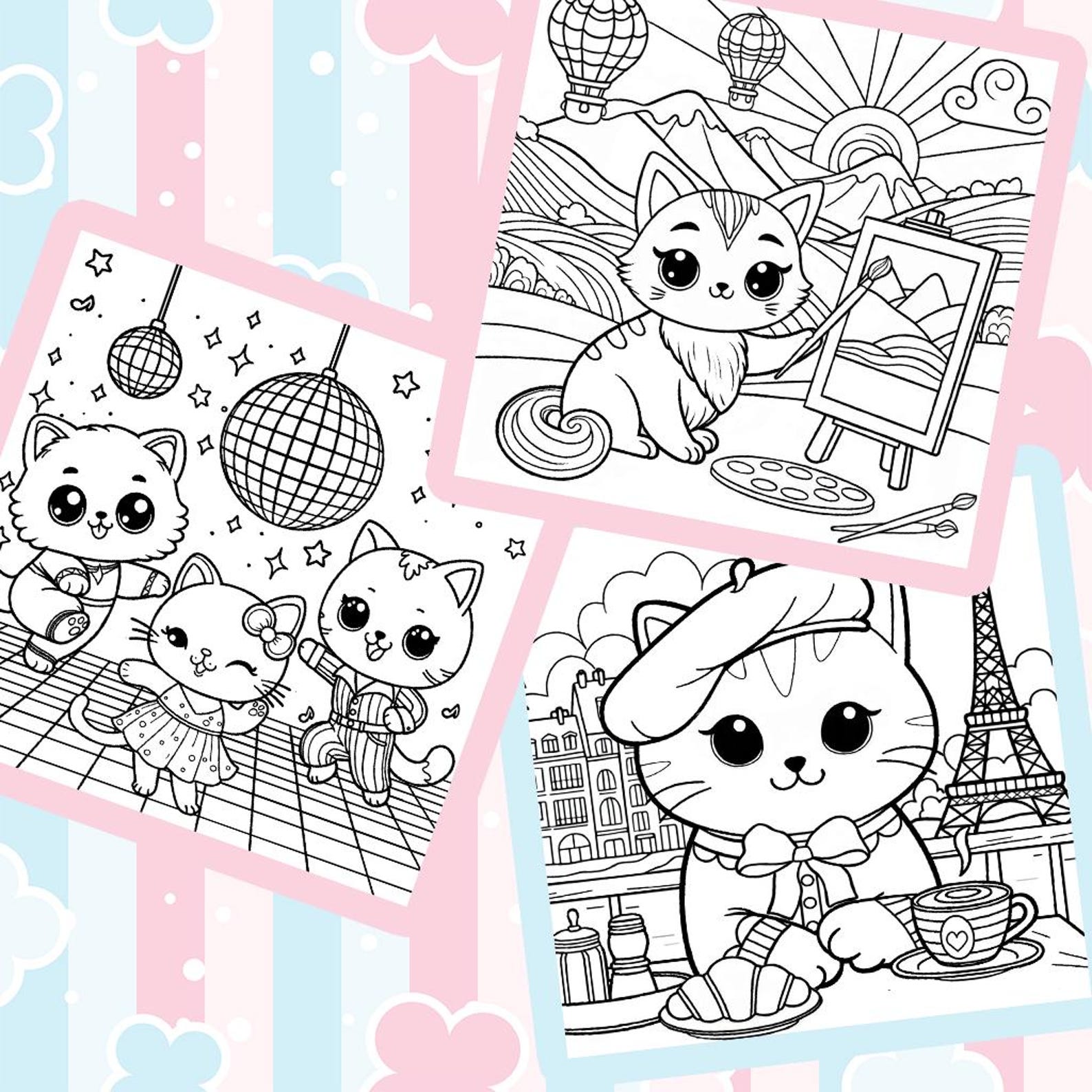Cute Cats Coloring Pages for Kids - Etsy