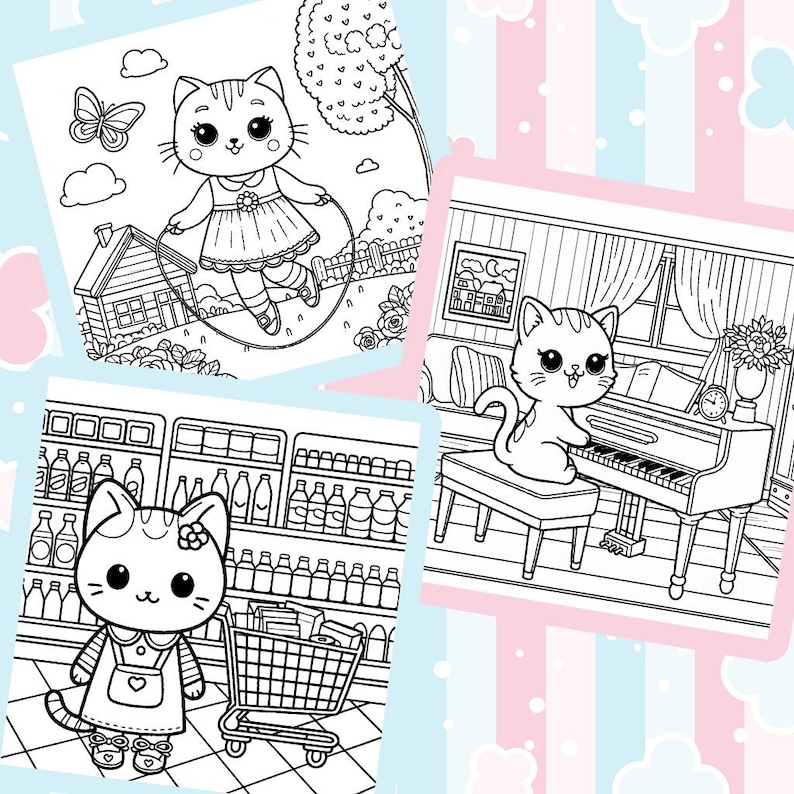 Cute Cats Coloring Pages for Kids - Etsy