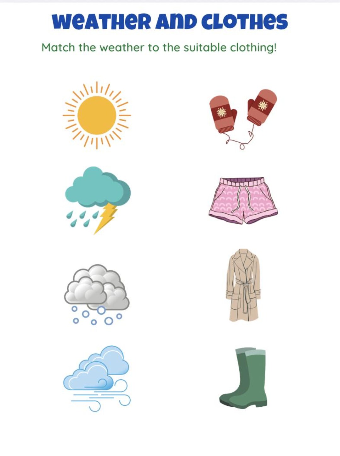 Buy Printable Weather Matching Worksheet | Clothes for Weather Activity ...