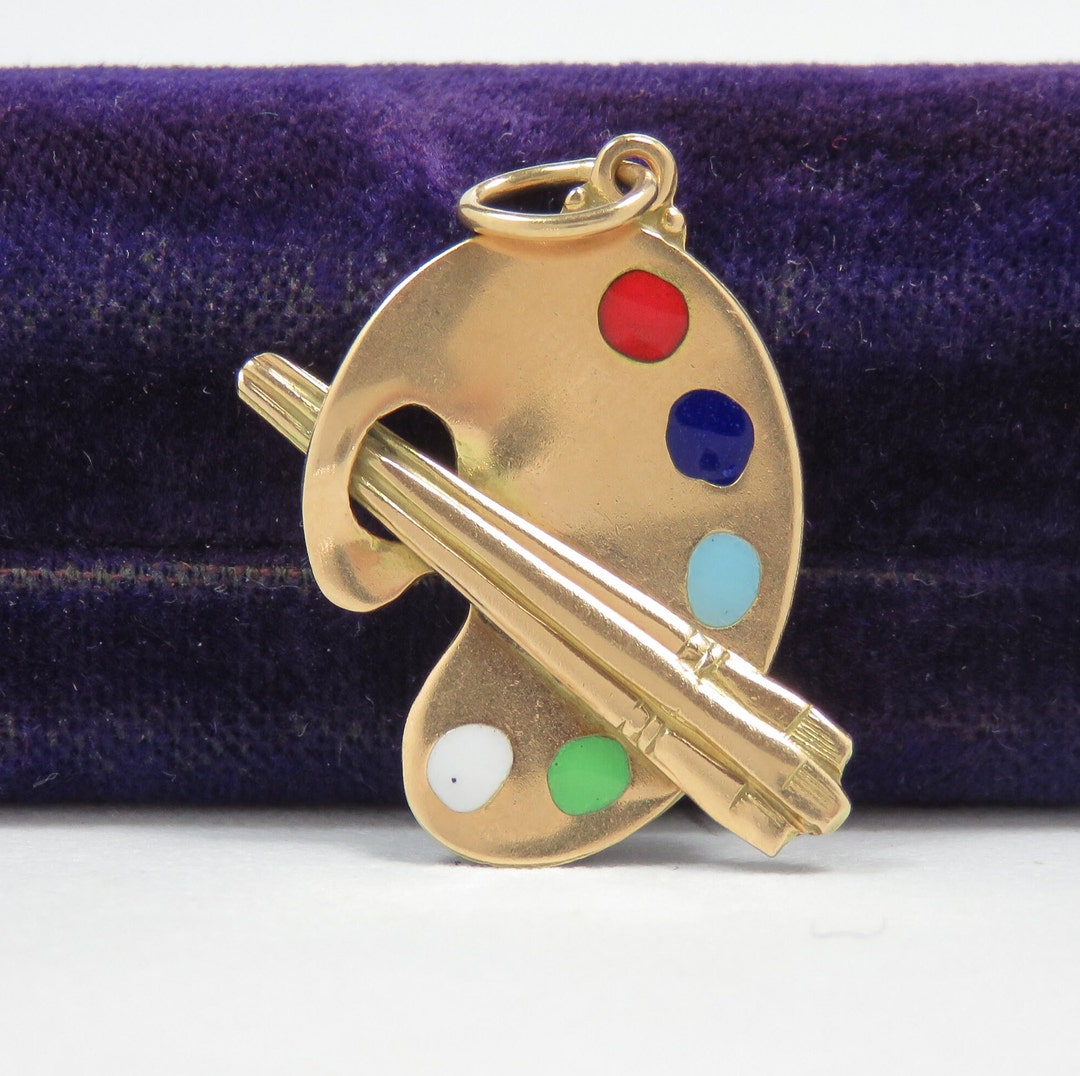14k Gold Charm; Artist's Palette Charm; Vintage Charm; Charm Bracelet ...