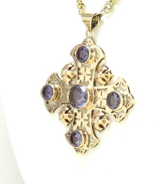 14k Gold Amethyst Cross; Gemstone Cross; Cross Pendan… - Gem