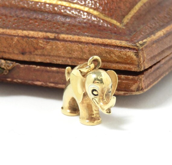 14k Gold Elephant Charm; 14k Gold Charm; Elephant Pen… - Gem