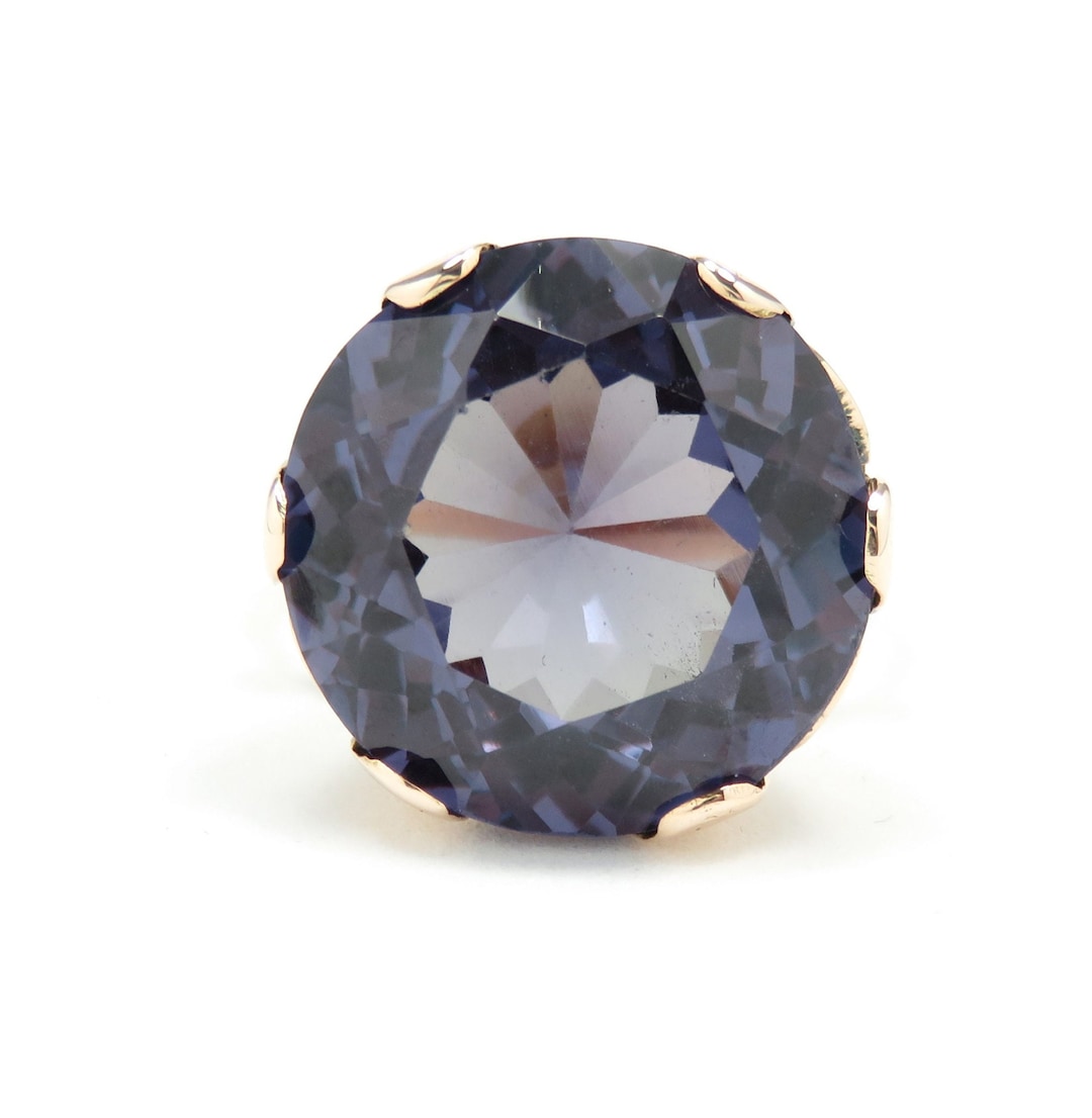 Massive 14k Gold Lab Alexandrite Ring Big Chunky Large Purple Gemstone ...