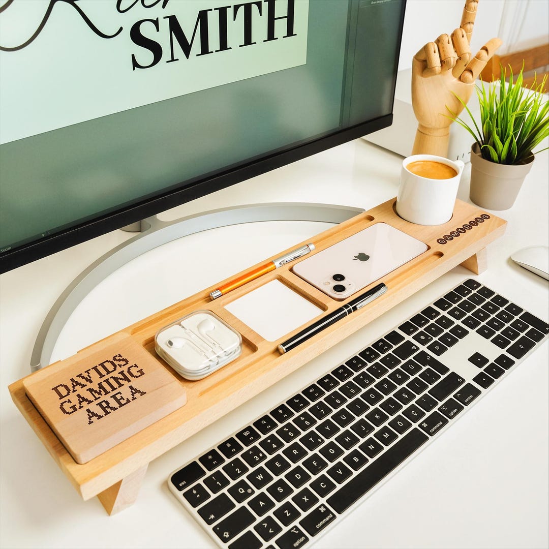 Personalized Wooden Gamer Desk Organizer, Gamertag Phone Stand ...