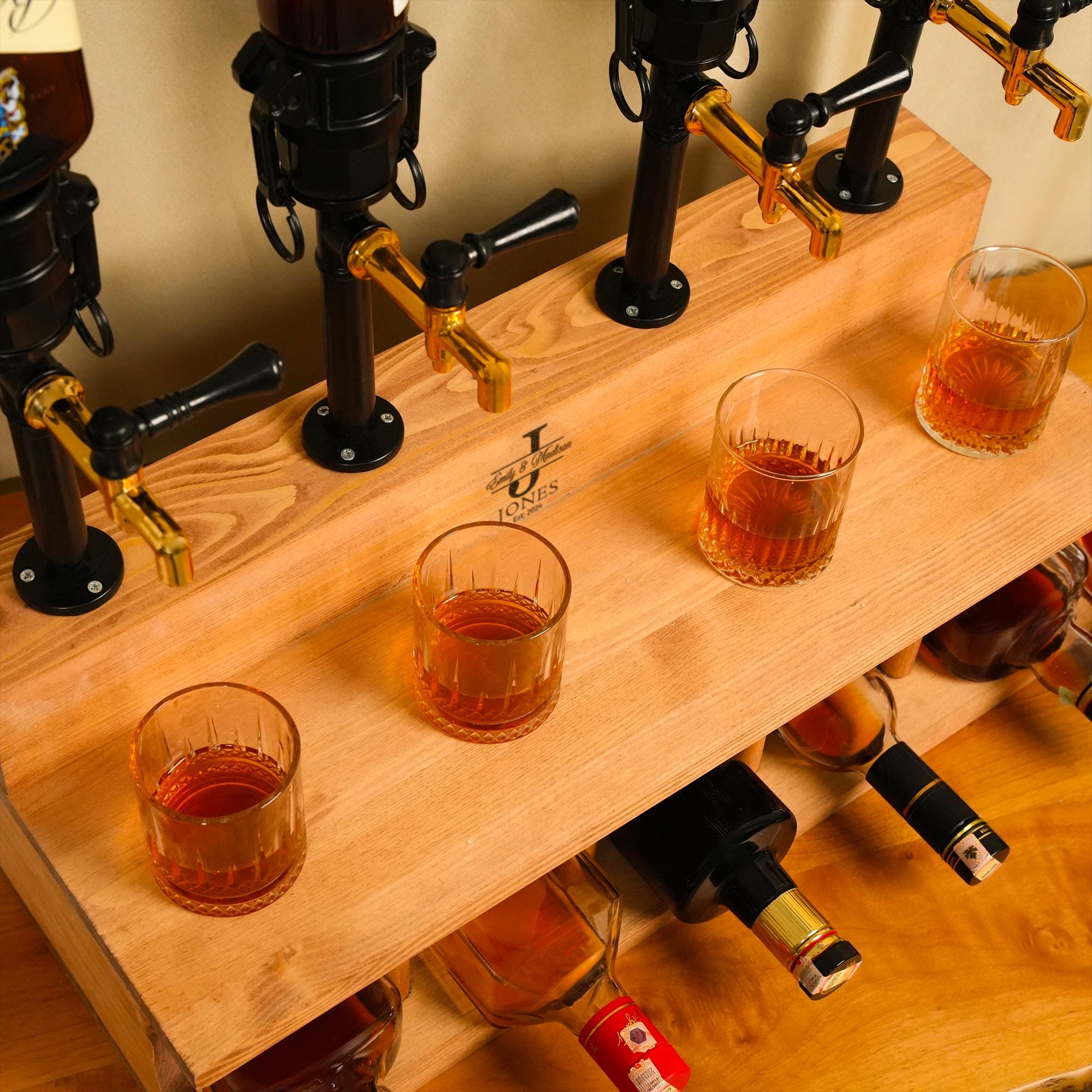 Custom Engraved Wood Liquor Dispenser With Whiskey Glasses: Handmade ...