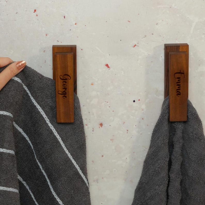 Wooden Wall Mount Hand Towel Holder: Midcentury Modern Bathroom Hooks ...