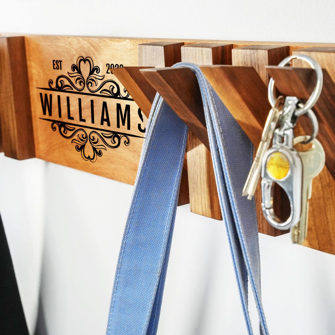 Personalized Walnut Wall Mounted Coat Rack, Custom Laser Engraved - Etsy