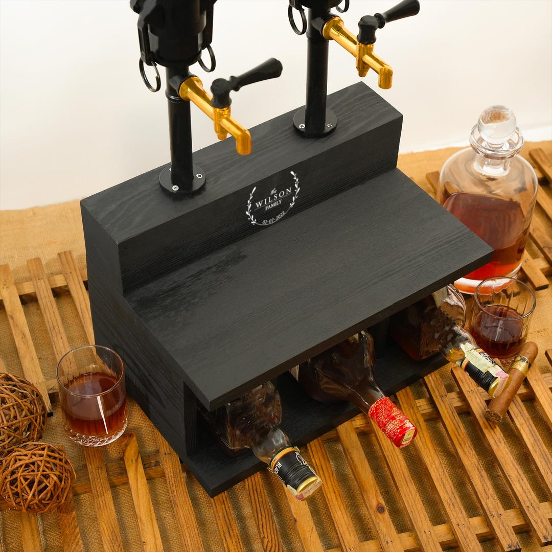 Custom Engraved Wood Liquor Dispenser With Whiskey Glasses: Handmade ...