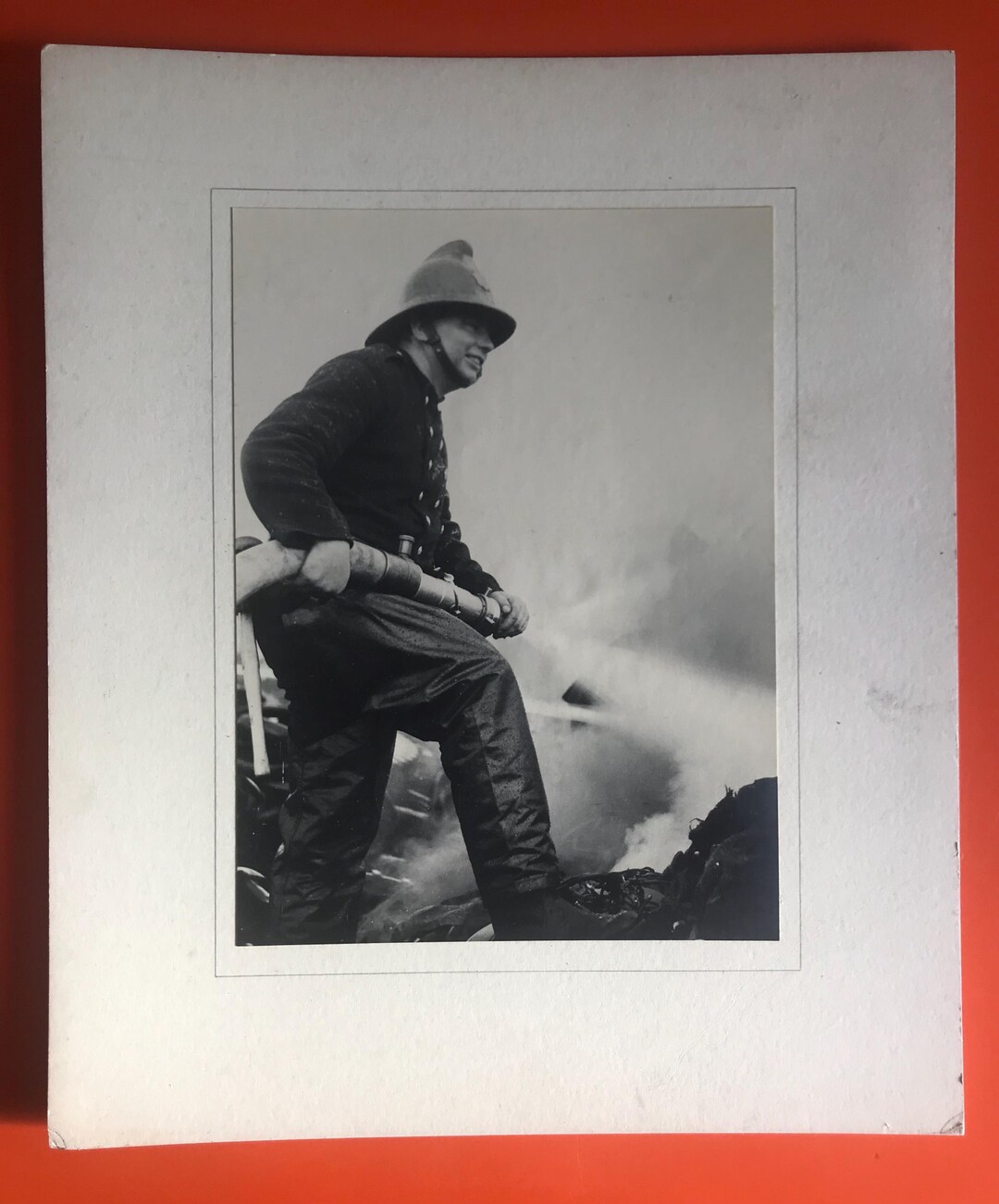 Vintage Retro 1940s Black White Photograph Fireman Hosepipe Uniform ...