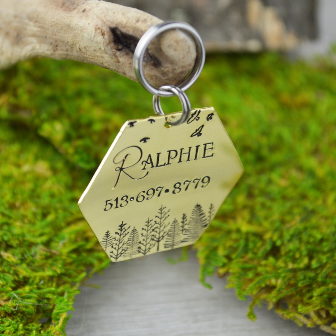 In the Forest Handstamped Hexagon Pet ID Tag • Personalized Pet/dog ID ...
