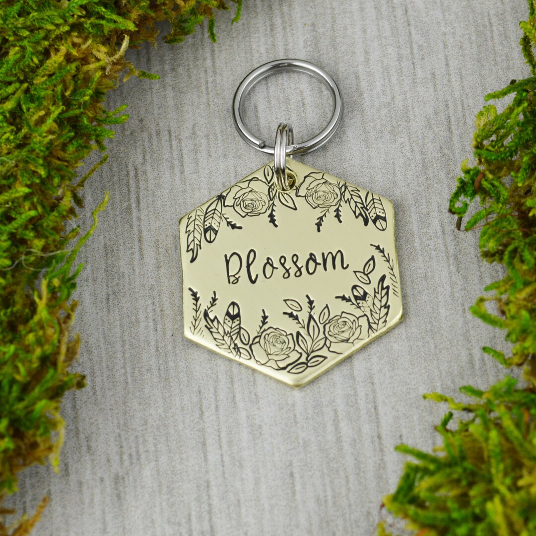 Wild & Beautiful Handstamped Hexagon Pet ID Tag • Personalized Pet/dog ...
