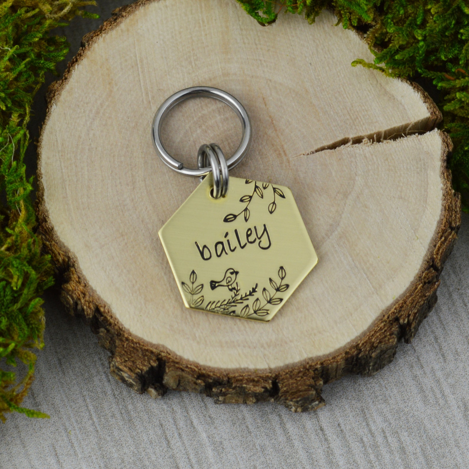 Bird in the Trees Handstamped Pet ID Tag Personalized - Etsy