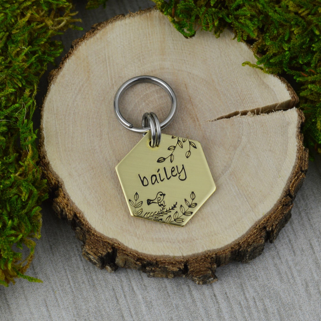 Bird in the Trees Handstamped Pet ID Tag • Personalized Pet/dog ID Tag ...