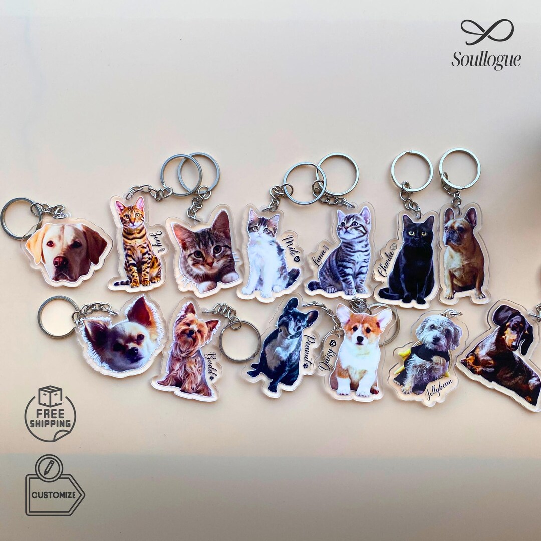 Custom Pet Keychain, Pet Keychain, Personalized Cat Photo Keychain, Dog ...