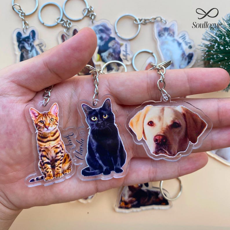 Custom Pet Keychain, Pet Keychain, Personalized Cat Photo Keychain, Dog ...