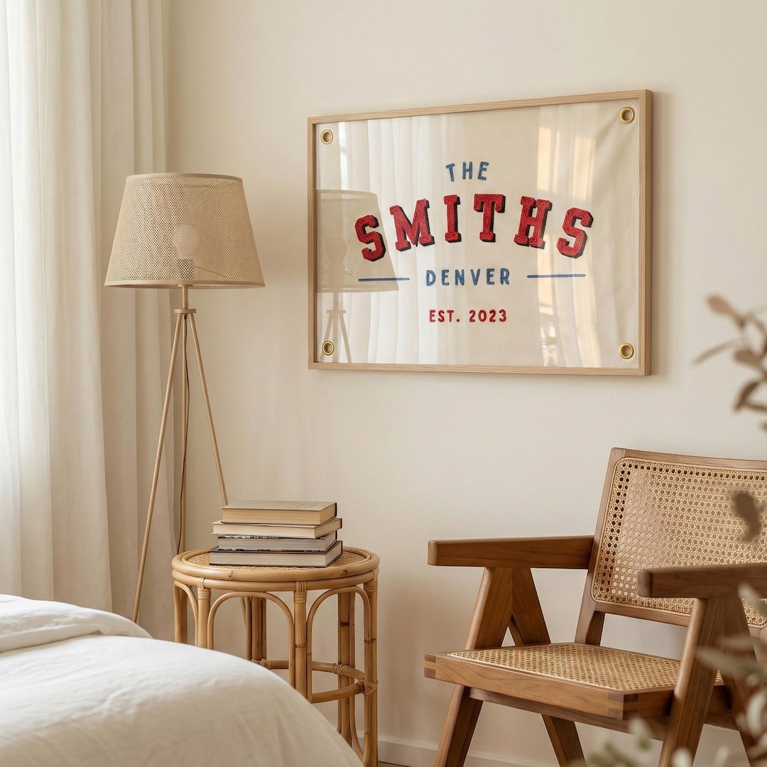Custom Hand Embroidered Last Name Flag | Vintage Wedding Flag ...