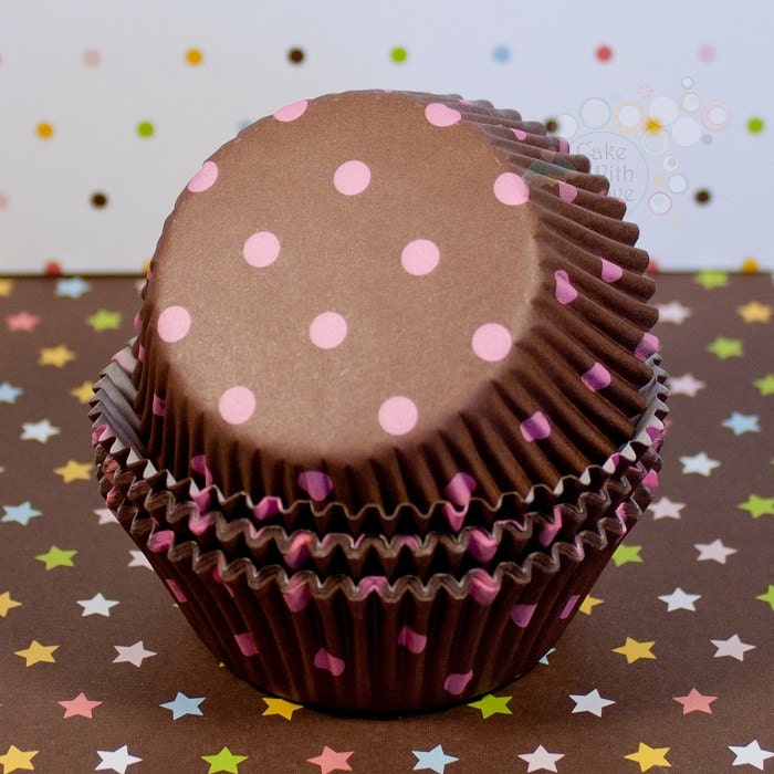 Chocolate Brown/pink Polka Dots Cupcake Liners - Etsy