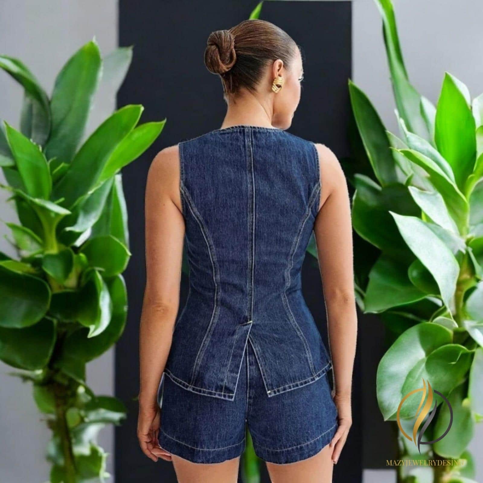 Denim Vest and Shorts Set for Women Stylish Buttoned Sleeveless Top and High-waist Shorts ...