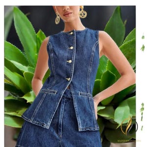Denim Vest and Shorts Set for Women Stylish Buttoned Sleeveless Top and High-waist Shorts ...