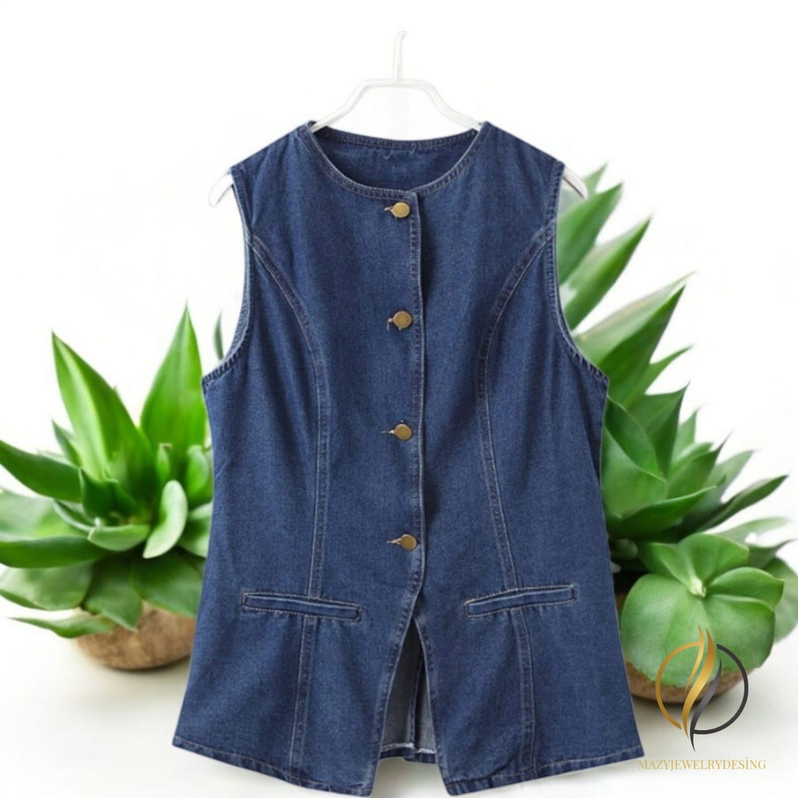 Denim Vest and Shorts Set for Women Stylish Buttoned Sleeveless Top and High-waist Shorts ...