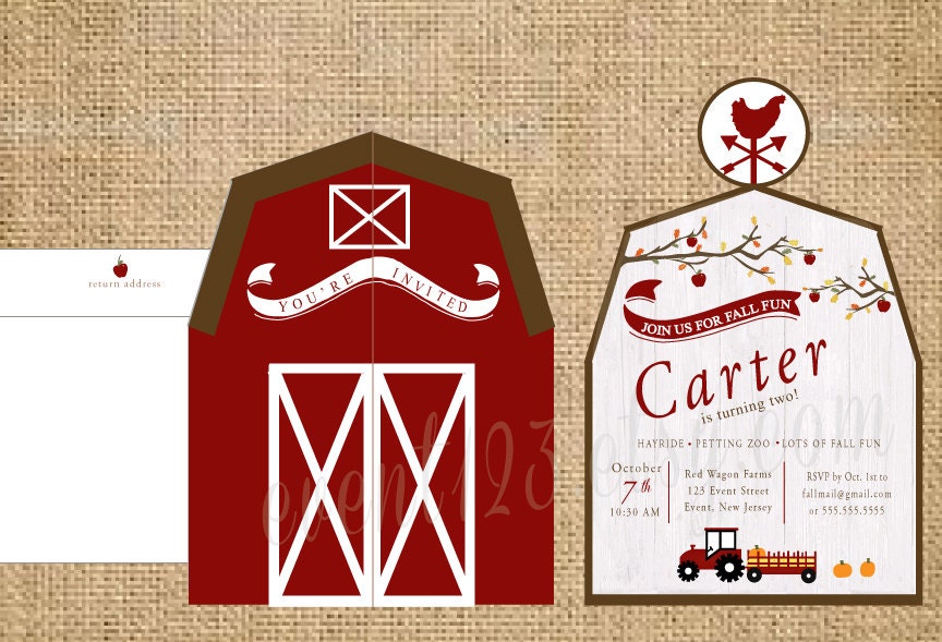 Barn Invitation With Open Flaps // Farm Invitation - Etsy
