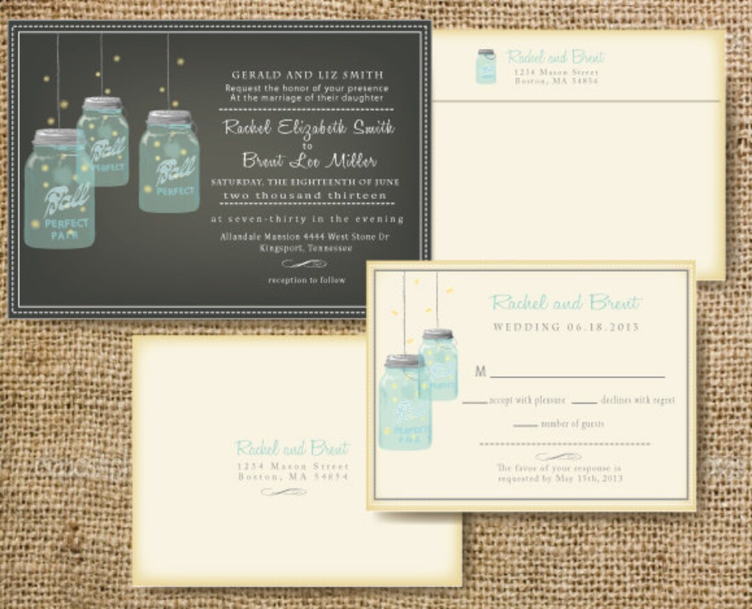 Mason Jar Invitation | Rustic Mason Jar Invitation Customize Colors and ...