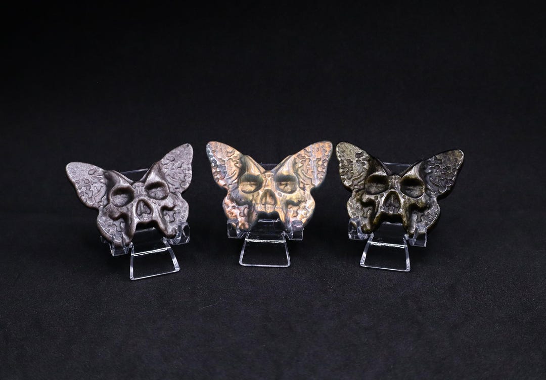 Moth Skull Stone Carvings | Obsidian & Labradorite - Etsy