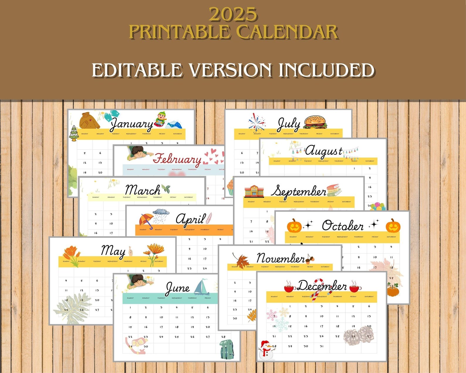 2025 Calendar Printable, Cute Kids Calendar 2025, Wall Calendar PDF ...