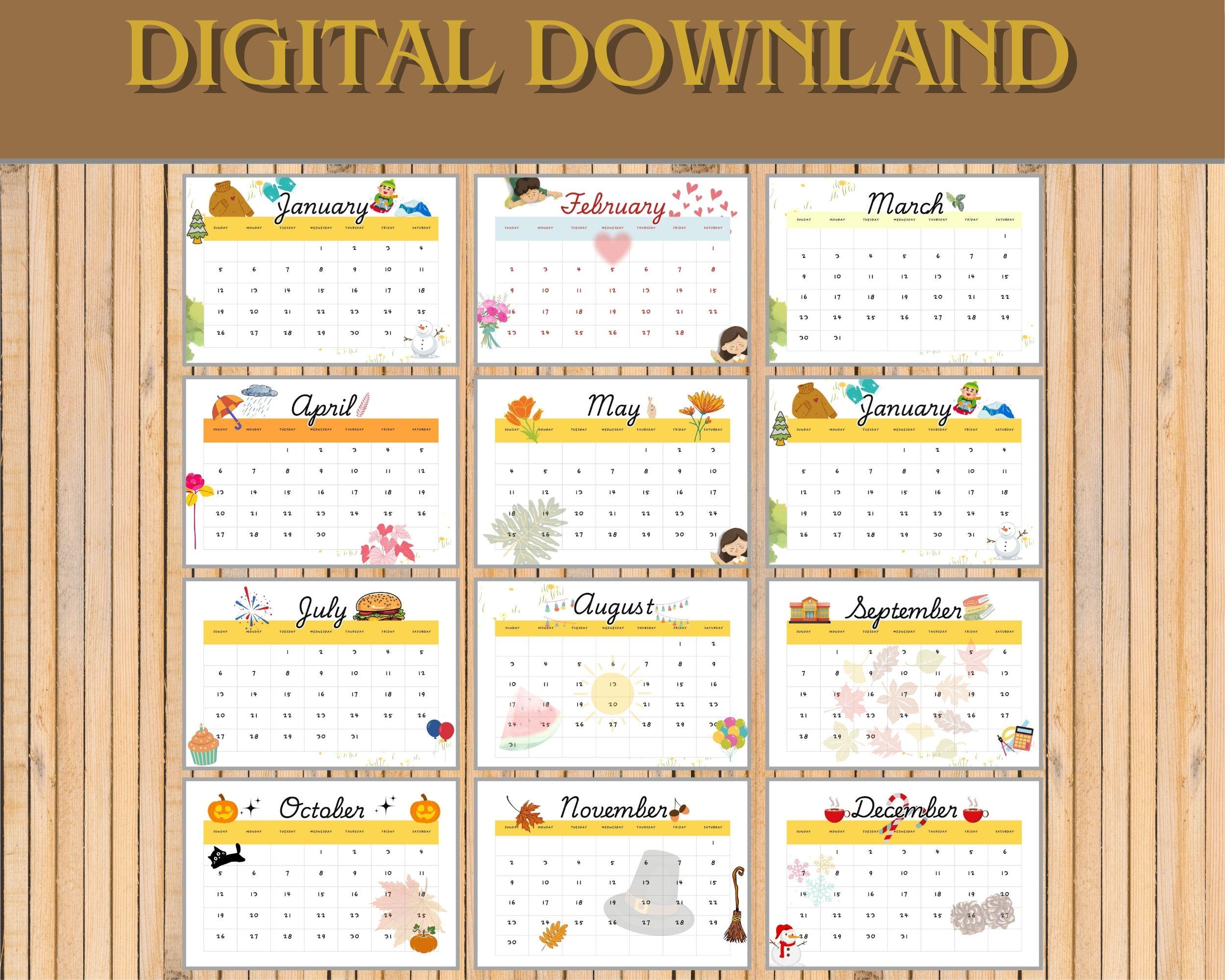 2025 Calendar Printable, Cute Kids Calendar 2025, Wall Calendar PDF ...
