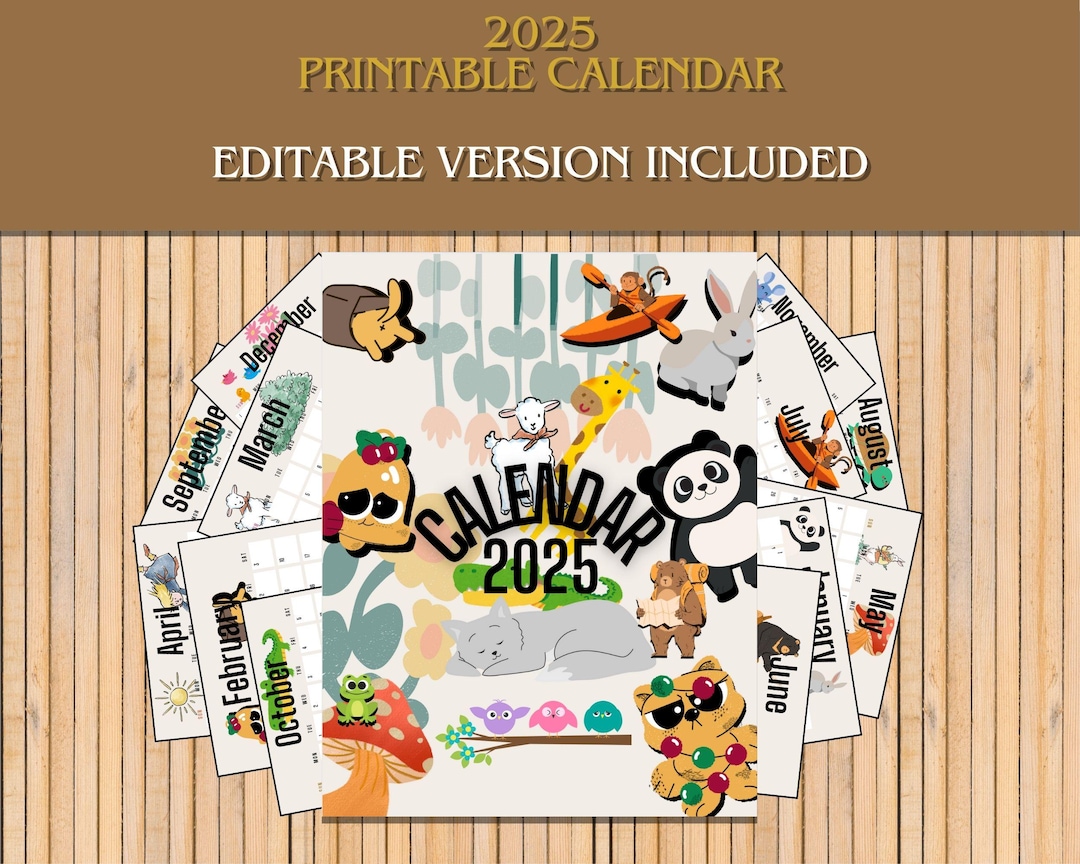 2025 Calendar Printable, Cute Kids Calendar 2025, Portrait Wall ...