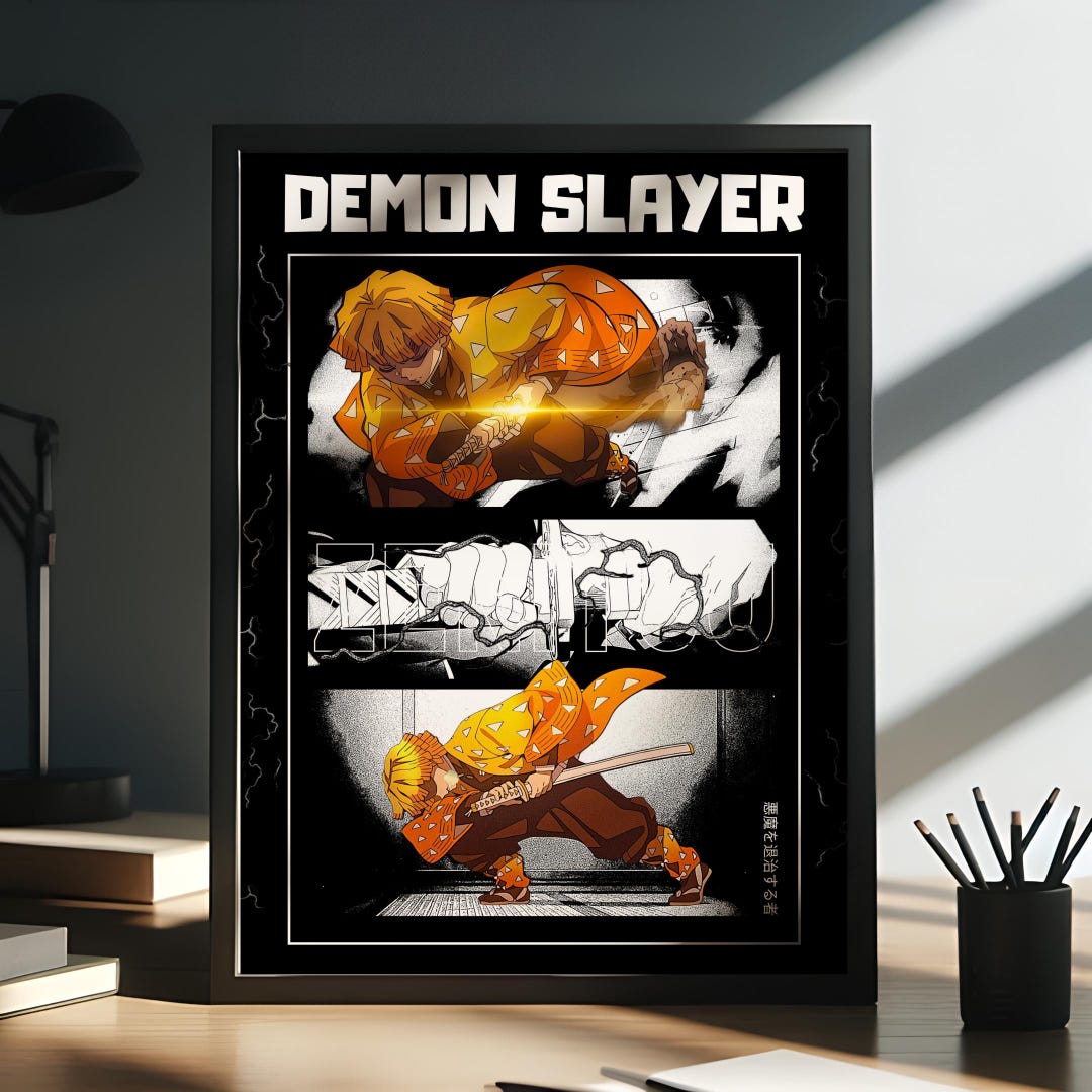 Demon Slayer Kimetsu No Yaiba Zenitsu Agatsuma Anime Poster Manga Art ...