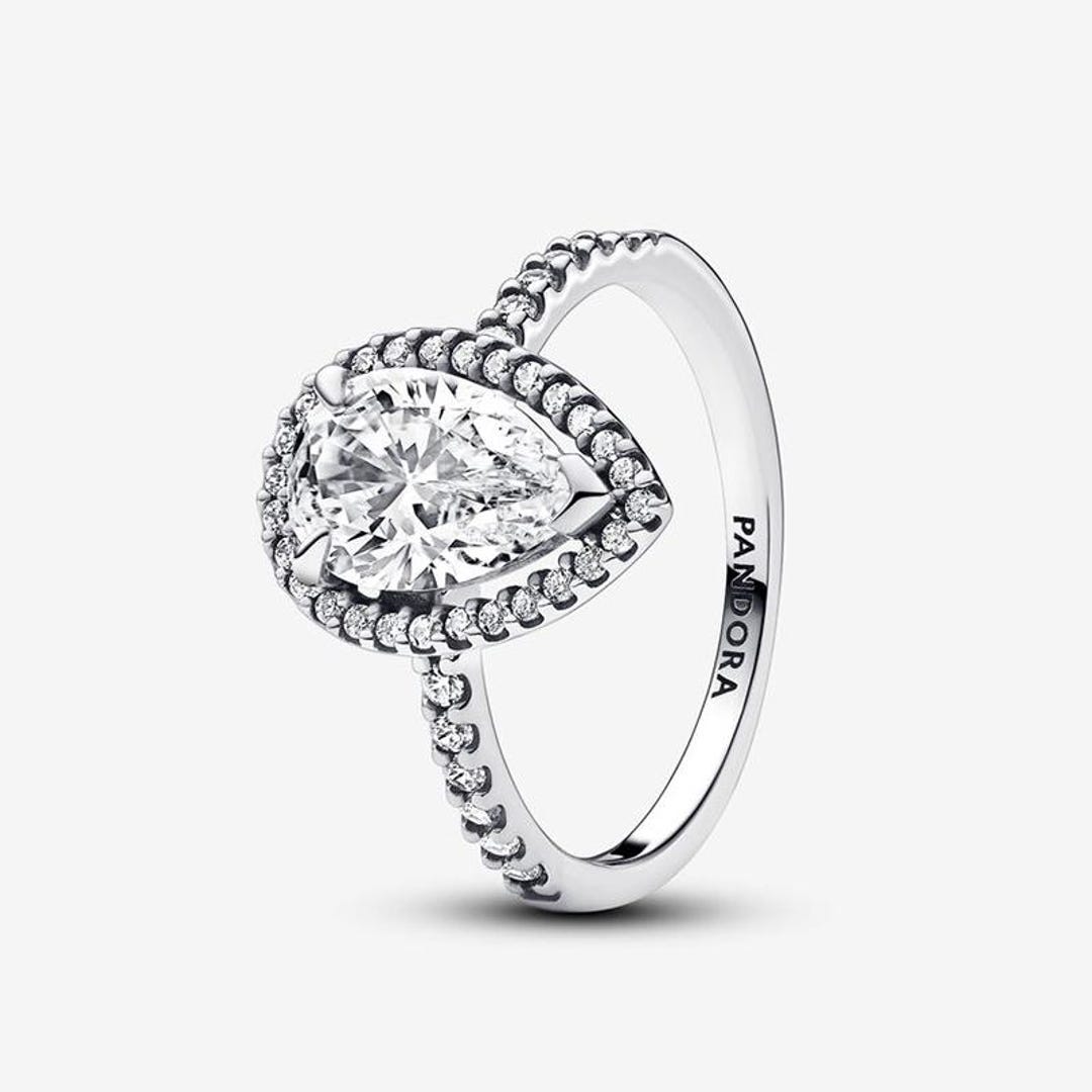 Pandora Sparkling Pear Halo Silver Ring - Etsy