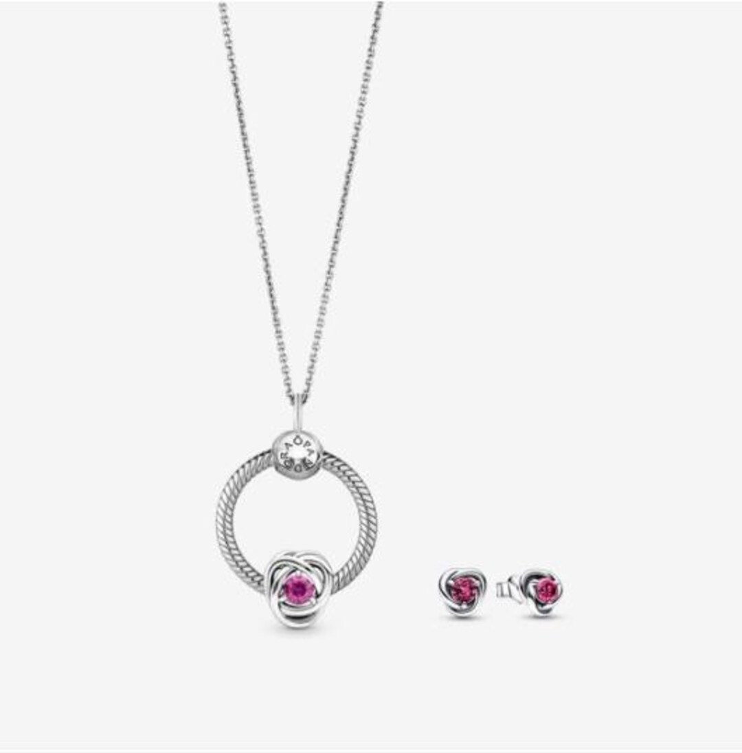 PANDORA October Birthstone Eternity Circle O Pendant Earrings Set - Etsy