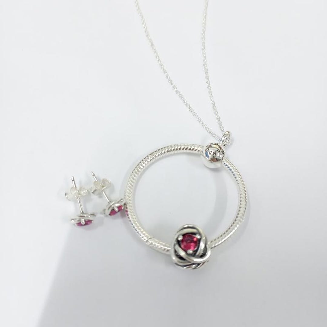PANDORA October Birthstone Eternity Circle O Pendant Earrings Set - Etsy