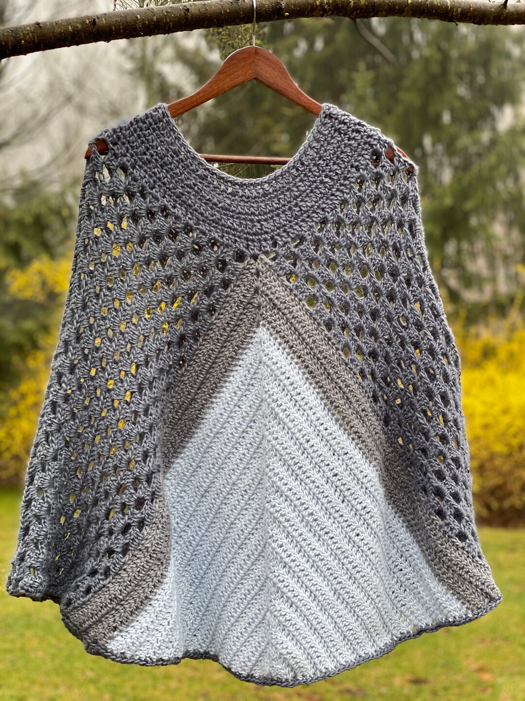 Crochet Pattern// Rainy Day Poncho, Fiercehook, Granny Square, Crochet ...