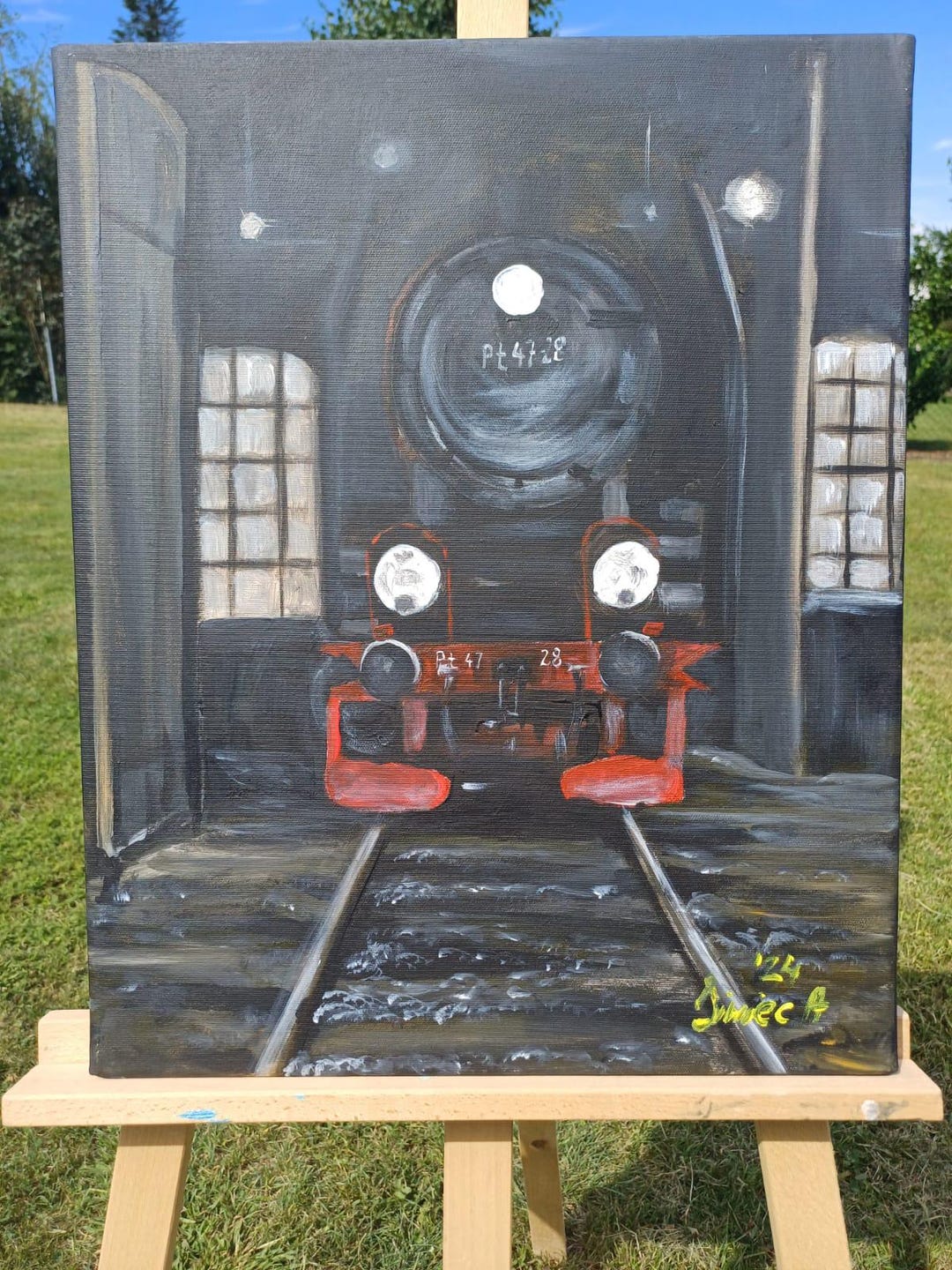 Original Acrylic Painting on Canvas. Steam Train Locomotive. Industry ...