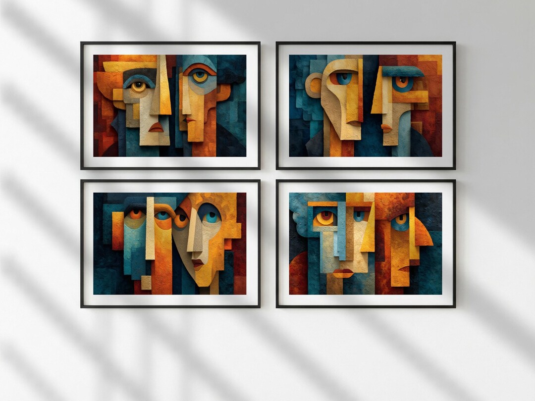 Abstract Cubist Faces Art Print Set – Mid-century Modern (digital ...
